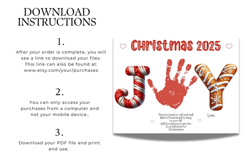 Christmas Handprint Craft Printable, Joy Christmas Handprint Art for ...