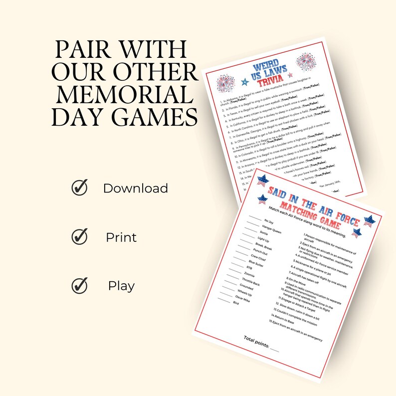 Memorial Day Trivia Printable, Memorial Day Celebration Activity ...