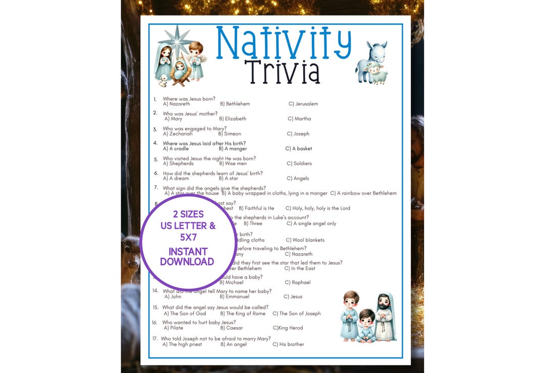 Easy Nativity Trivia Game Printable, Christmas Bible Quiz for Kids ...