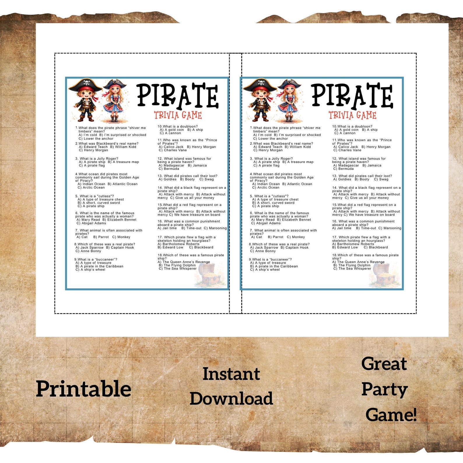 Pirate Trivia Game for Kids With Answers, Pirate Trivia Questions for ...
