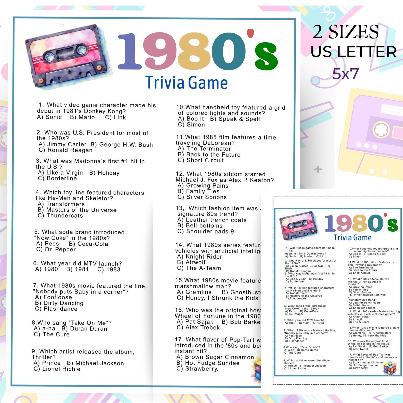 80s Trivia Questions and Answers Printable, 1980s Trivia Quiz, Pub ...