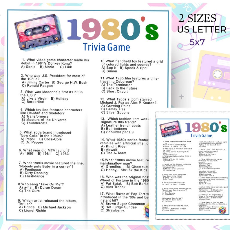 80s Trivia Questions and Answers Printable, 1980s Trivia Quiz, Pub ...