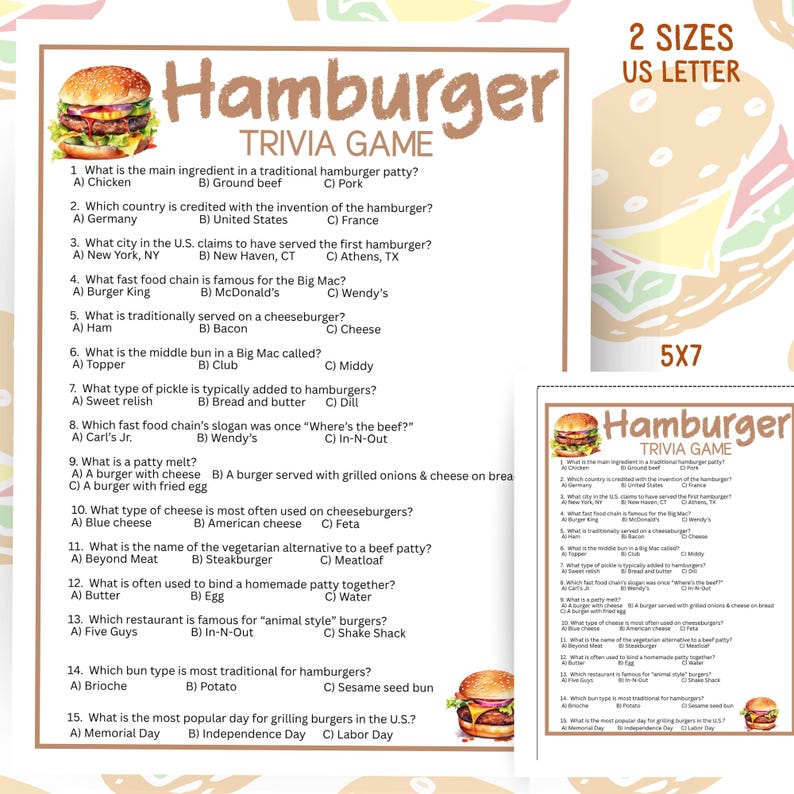 Hamburger Trivia Questions and Answers Printable, Hamburger Quiz ...