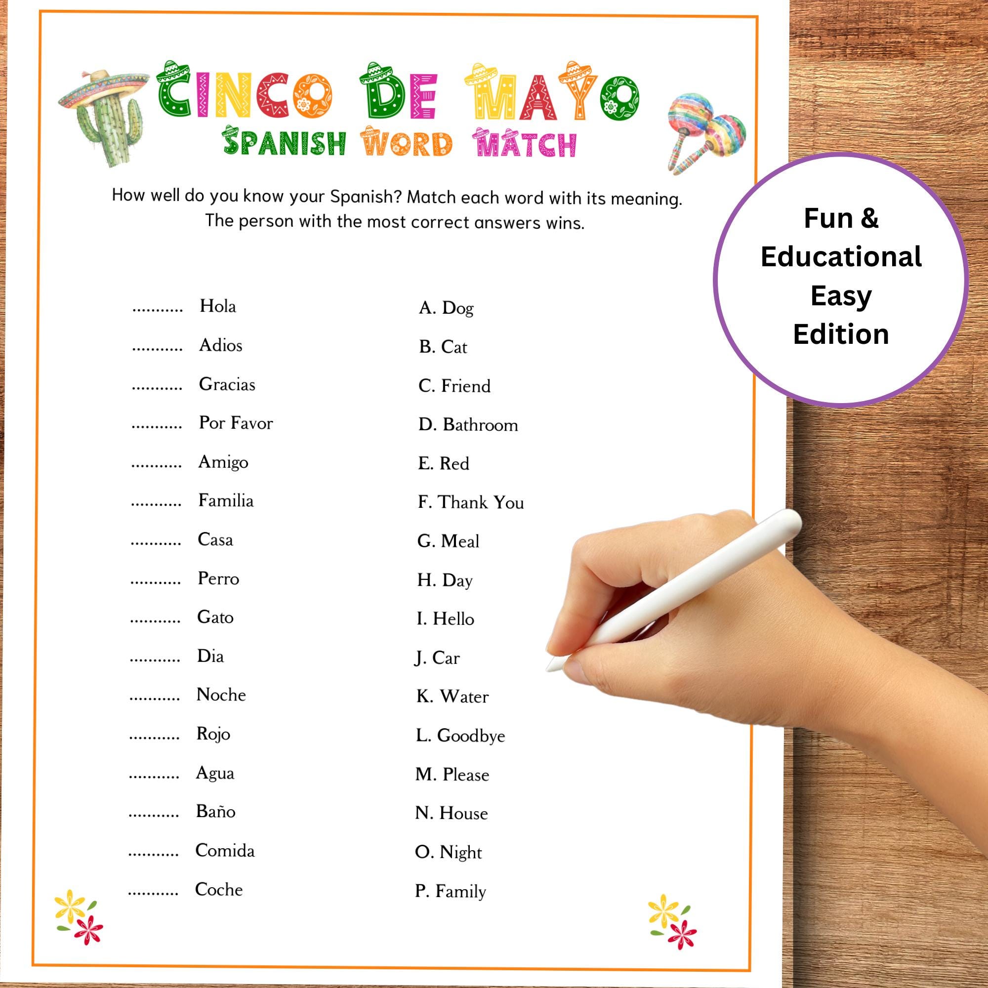 2 Cinco De Mayo Word Match Game Printables, Easy & Harder Version ...