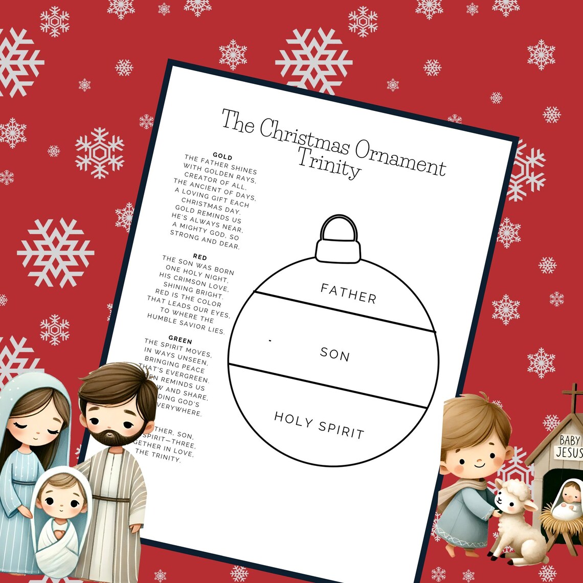 Christmas Ornament Trinity Printable Coloring Sheet, Christmas Ornament ...