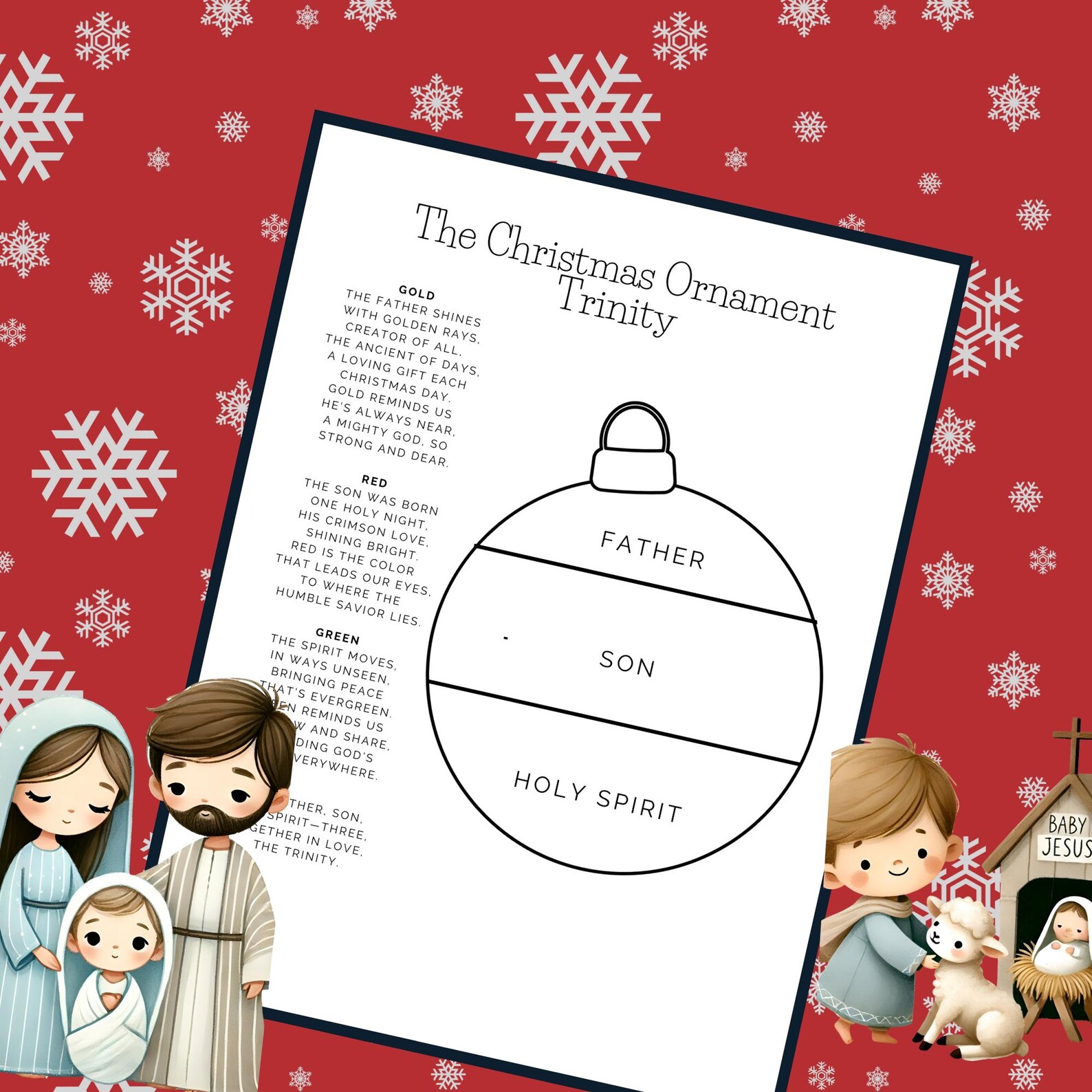 Christmas Ornament Trinity Printable Coloring Sheet, Christmas Ornament ...