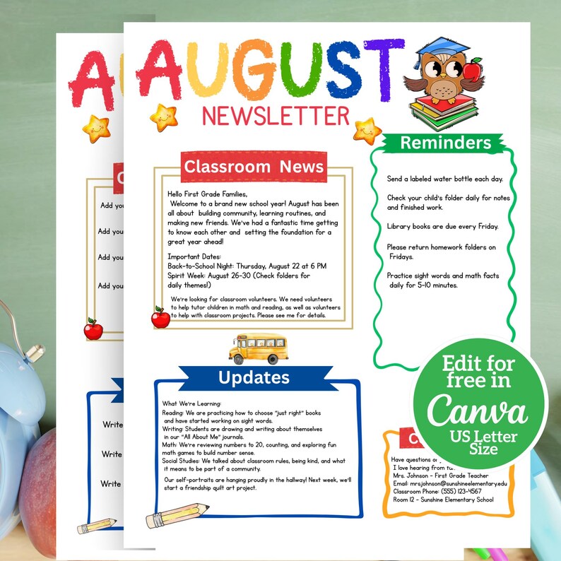 Editable August Newsletter Template Printable, PTO, PTA, Classroom ...
