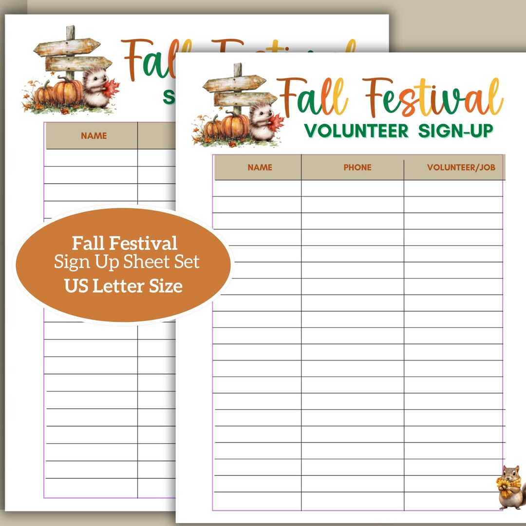 Fall Festival Sign up Sheets Set Printable, Fall Festival Event Sign up ...