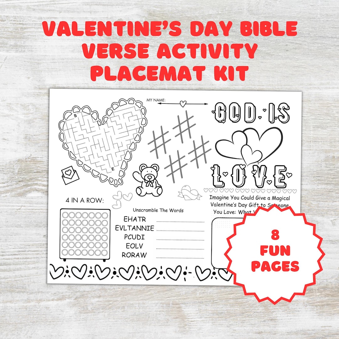 Valentine's Day Bible Verse Activity Placemat Kit, Sunday School ...