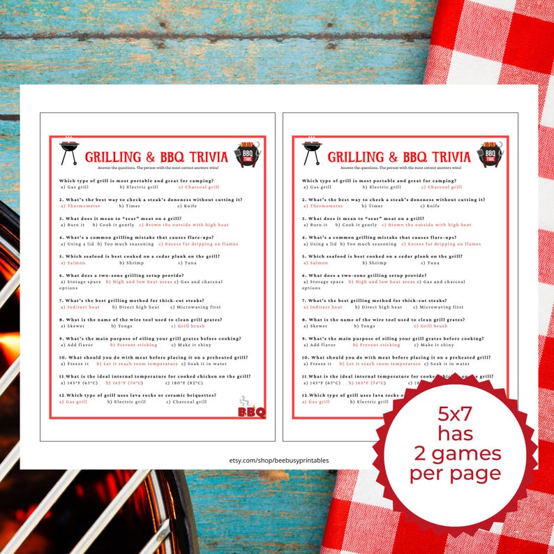 Grilling and Barbeque Trivia Game Printable, Backyard Barbeque Games ...