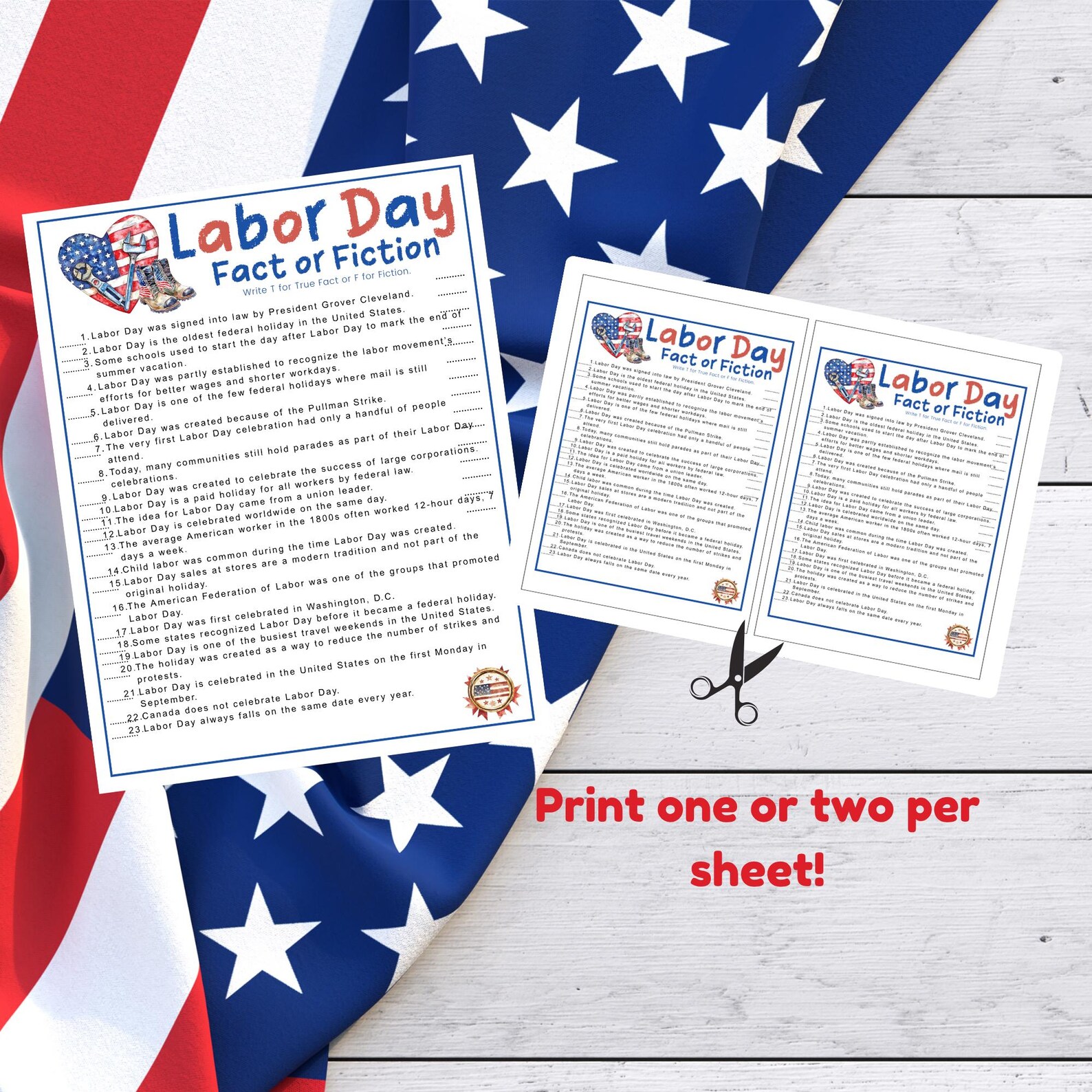Labor Day Fact or Fiction Game Printable, Labor Day Trivia Quiz, Labor ...