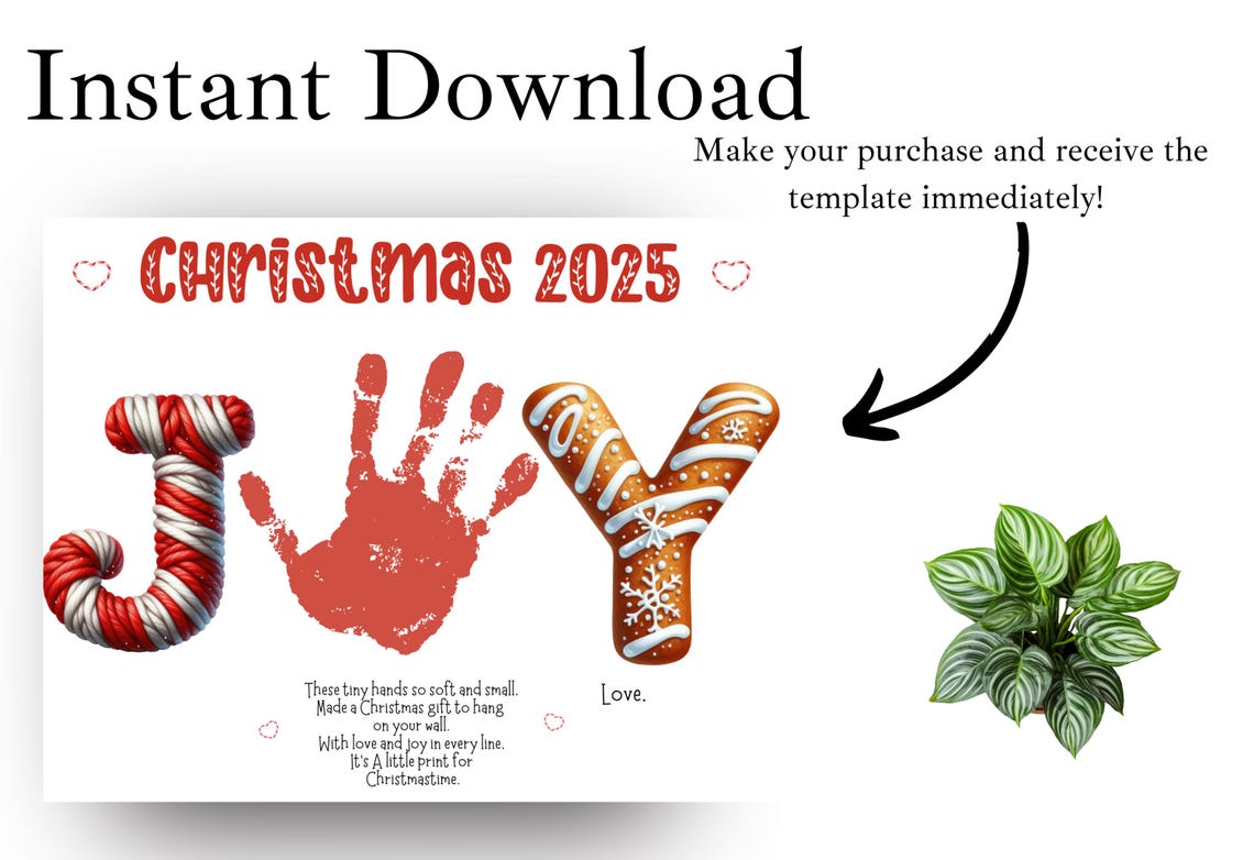Christmas Handprint Craft Printable, Joy Christmas Handprint Art for ...