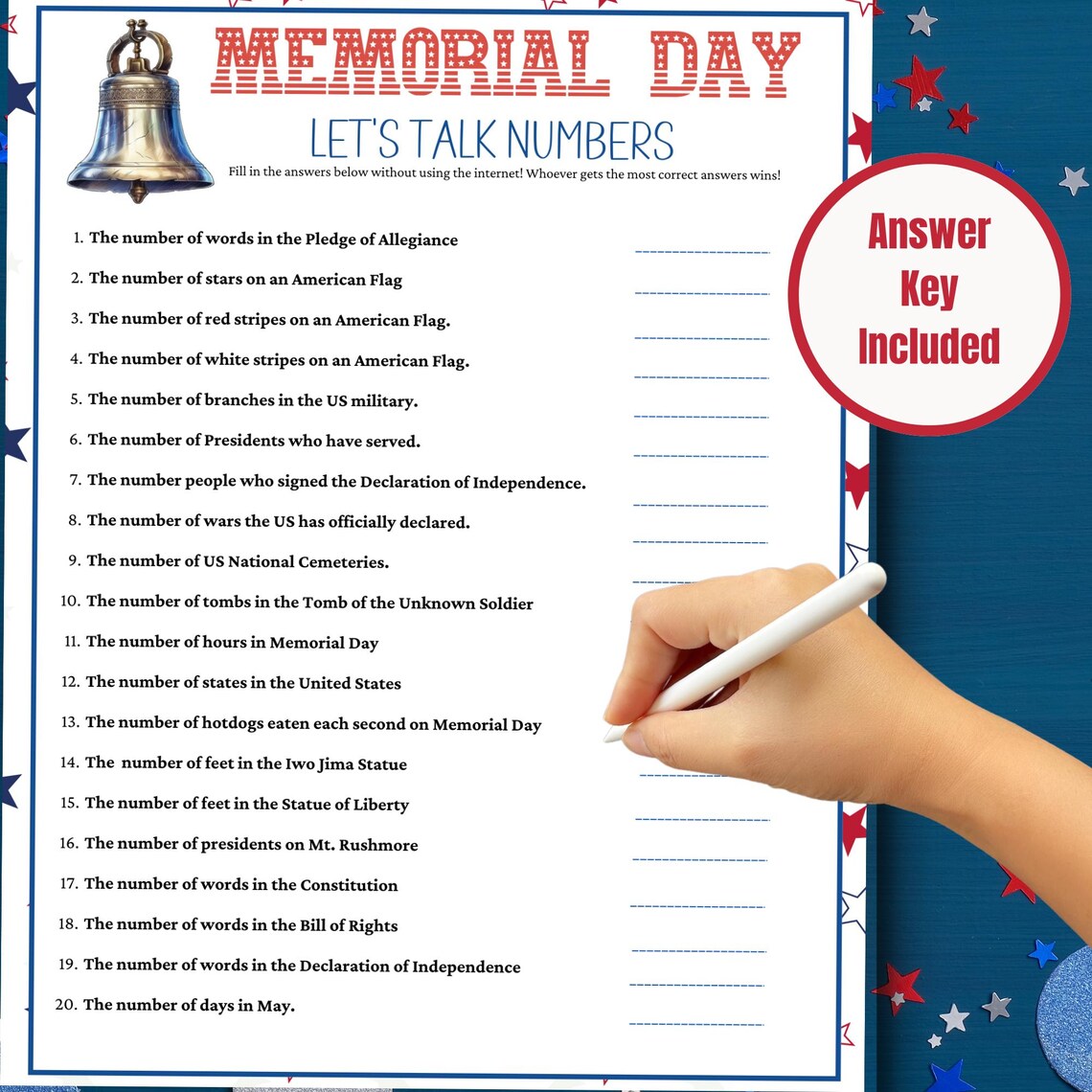 Memorial Day Let's Talk Numbers Game Printable, Memorial Day Games for ...