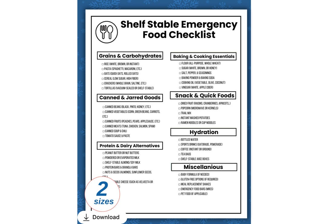 Shelf Stable Food Checklist, Non-perishable Food List, Emergency ...