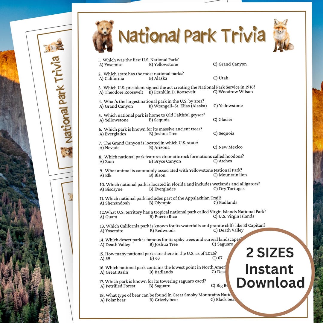 National Park Trivia Game, Road Trip Games, Travel Game, Pub Night ...