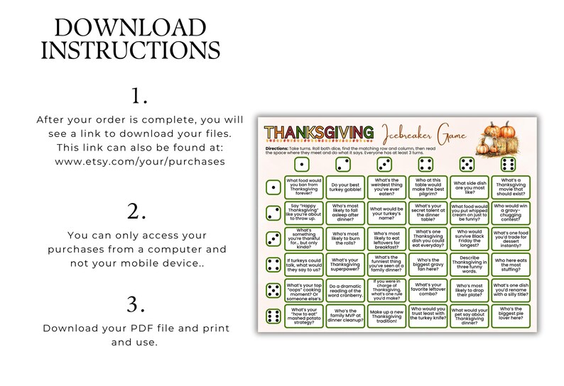 Thanksgiving Dicebreaker Game Printable, Thanksgiving Icebreaker Game ...