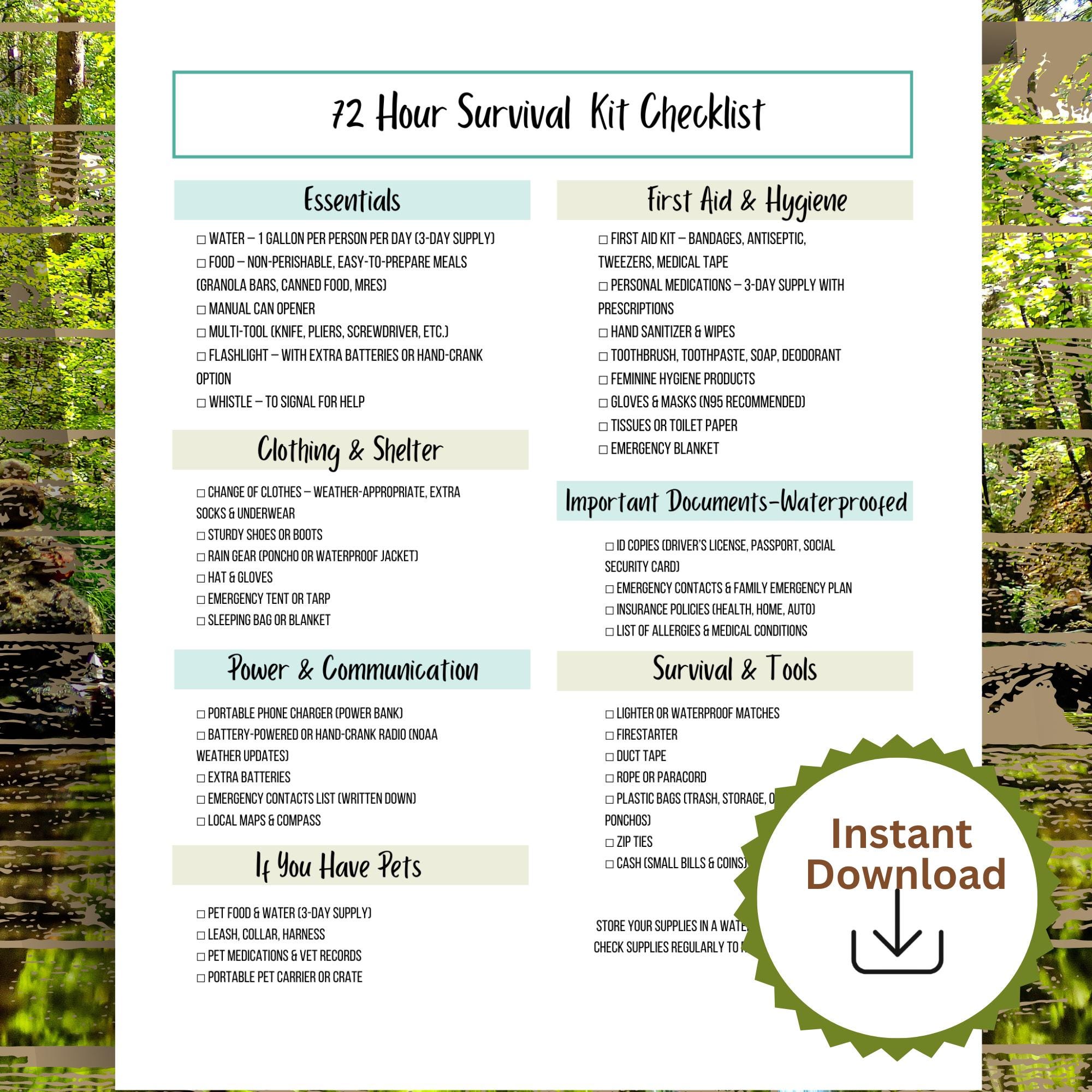 Wilderness Survival Kit Checklist