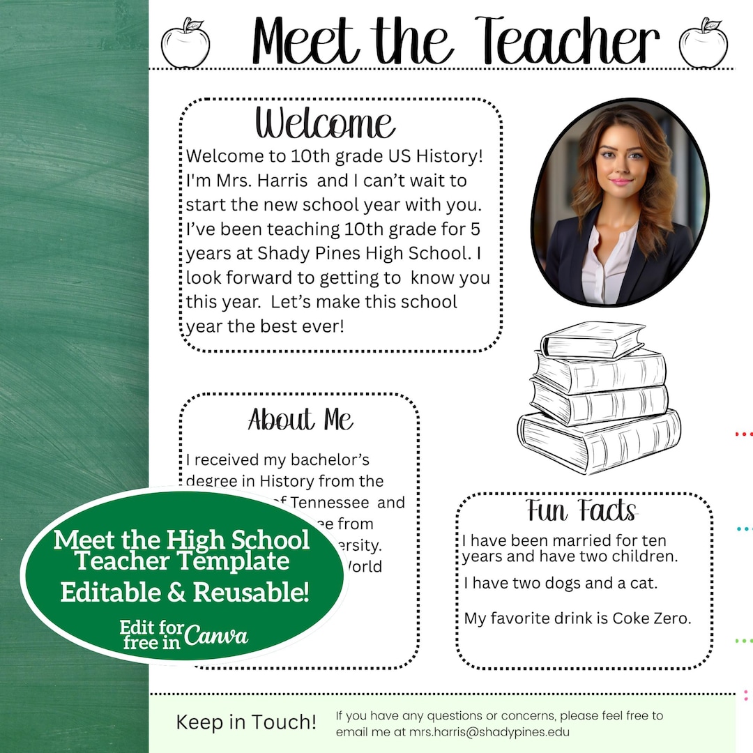 Editable Meet the High School Teacher Bio Template Printable, Editable ...