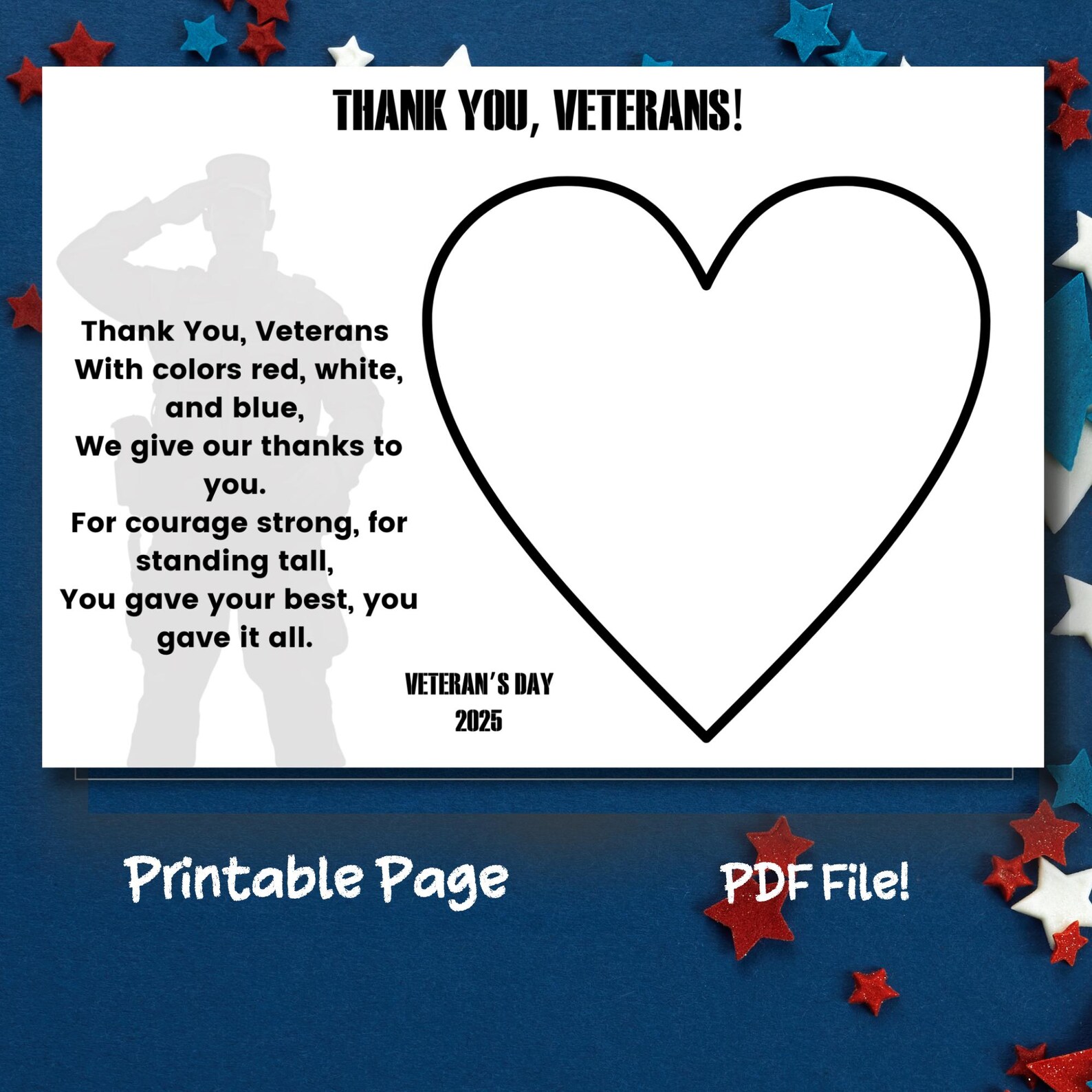 Torn Paper Veteran's Day Craft Printable, Veteran's Day Activity for ...