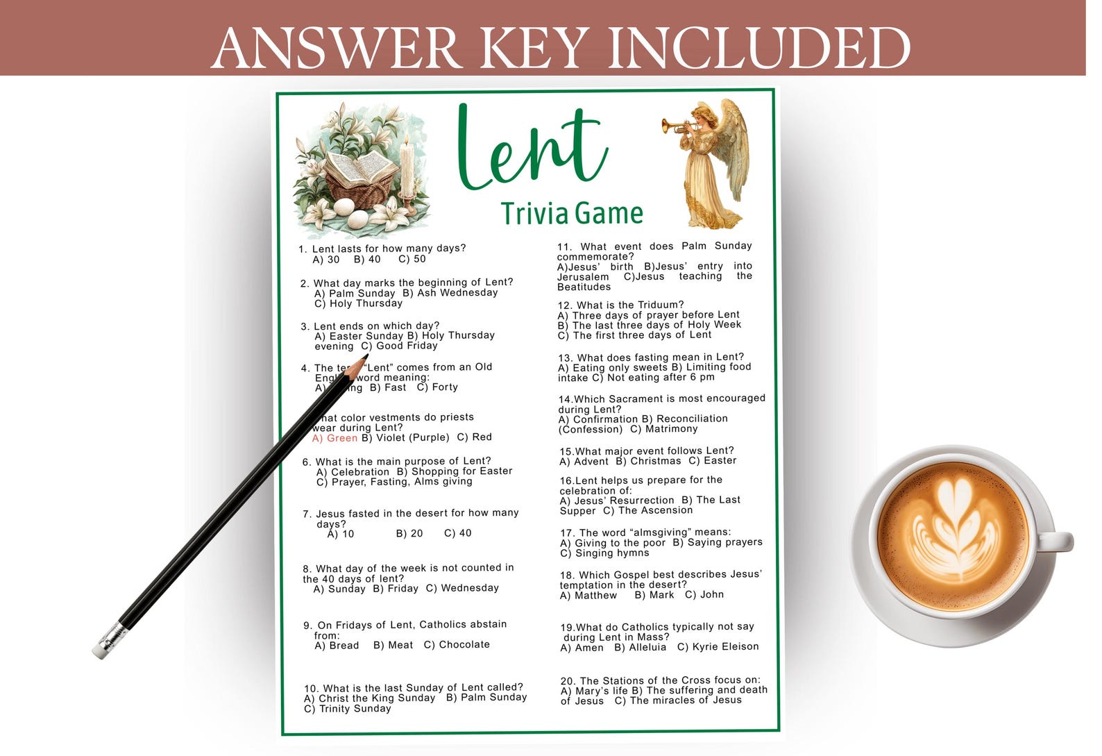 Lent Trivia Game Printable, Fun Lenten Activity for Family, Church ...
