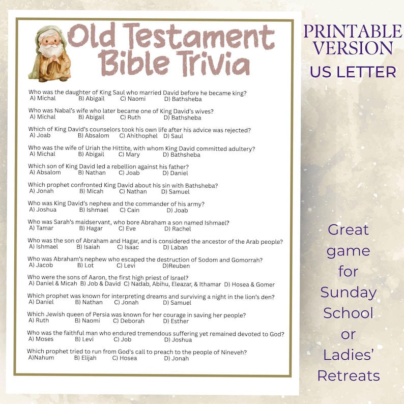 Old Testament Bible Trivia Game, Women's Ministry Games, Sunday School ...