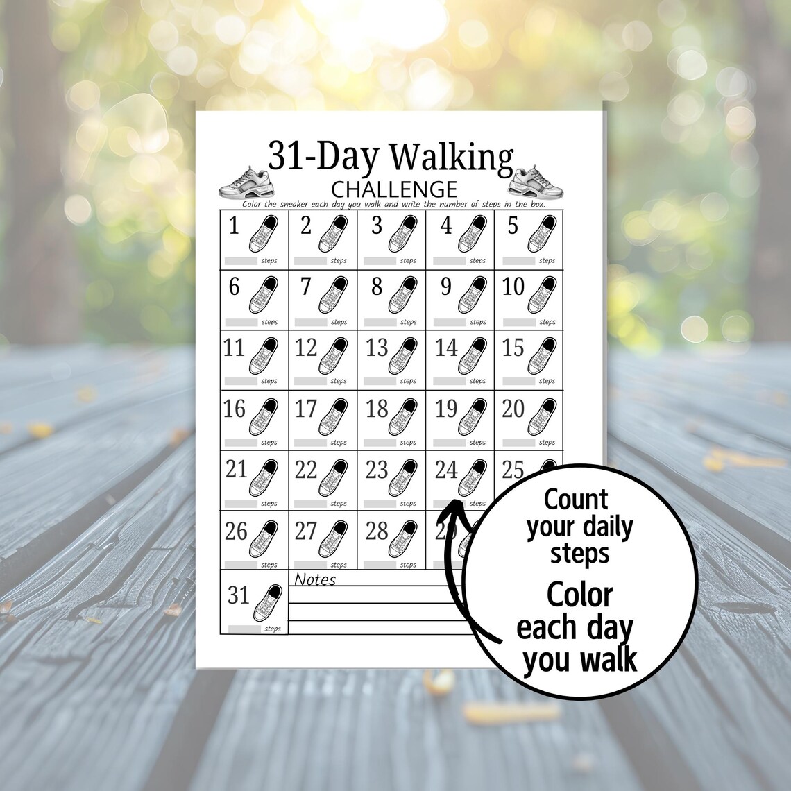 31 Day Step Tracker Monthly Challenge Printable, Walking Challenge ...