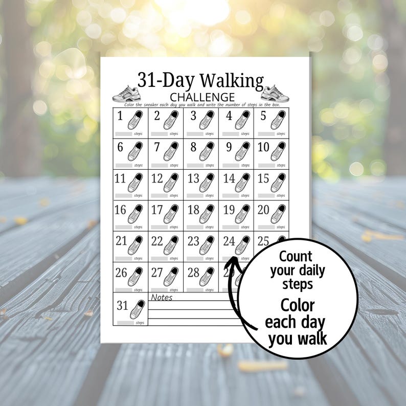 31 Day Step Tracker Monthly Challenge Printable, Walking Challenge ...
