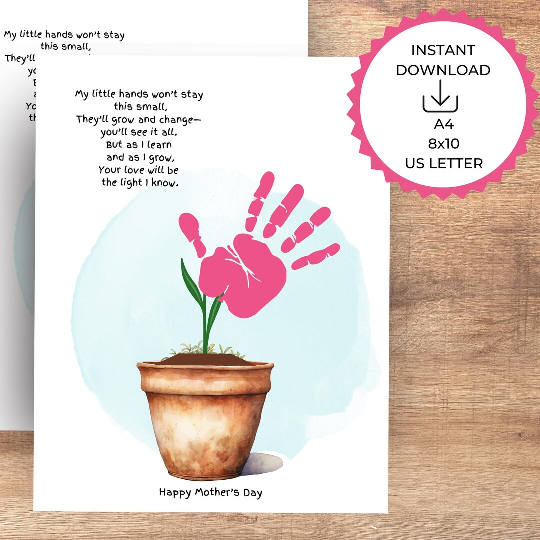 Mother's Day Flower Handprint Craft Printable, Mother's Day Handprint ...