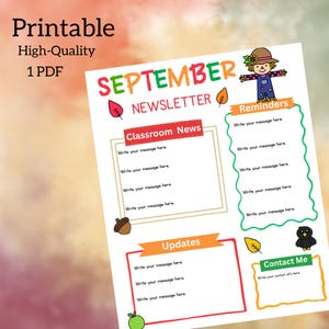 Editable September Newsletter Template Printable, PTO, PTA, Classroom ...