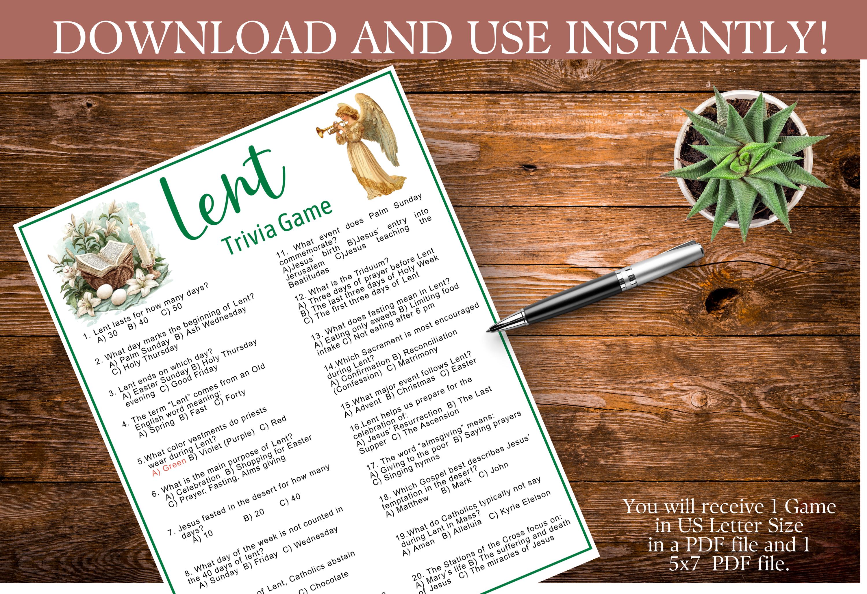 Lent Trivia Game Printable, Fun Lenten Activity for Family, Church ...