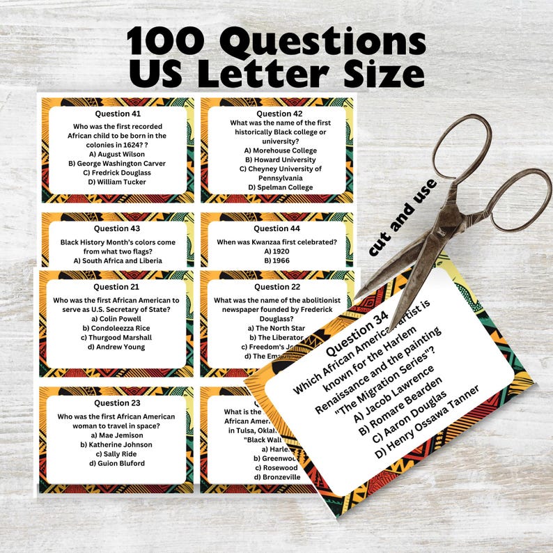 100 Black History Trivia Cards, Black History Month Trivia Game for ...