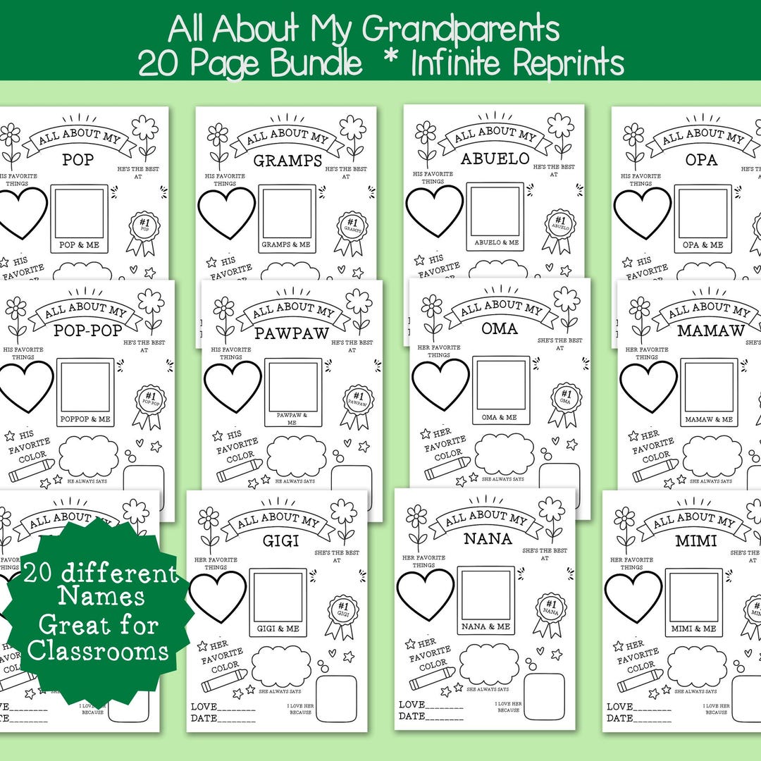 All About My Grandparent Activity Bundle, 20 Pages, Grandparents Day ...