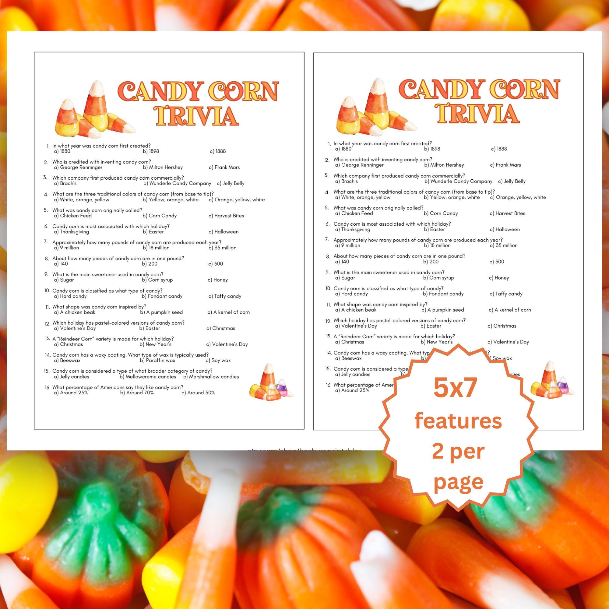 Candy Corn Trivia Game Printable, Fall Festival Game, Halloween Party ...