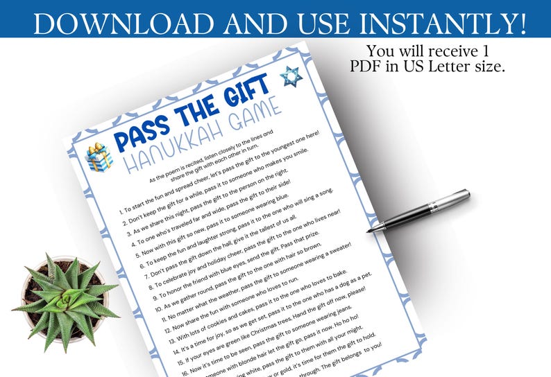 Hanukkah Pass the Gift Game, Pass the Present Game, Hanukkah Pass the ...