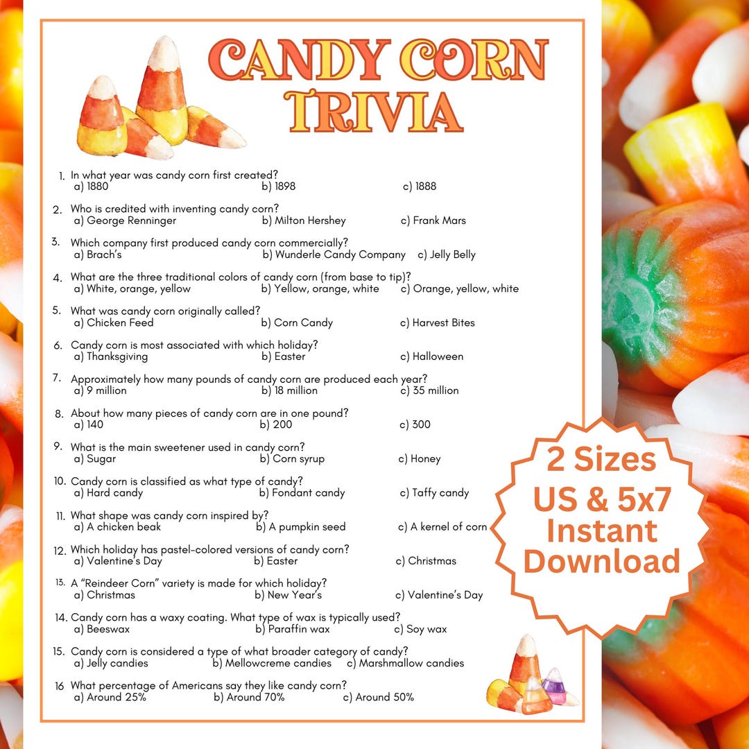 Candy Corn Trivia Game Printable, Fall Festival Game, Halloween Party ...