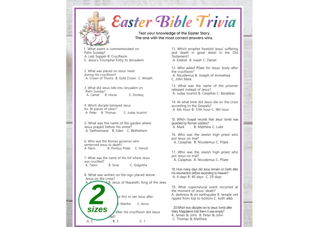 Easter Bible Trivia Game, Christian Easter Quiz, Easter Sunday School ...