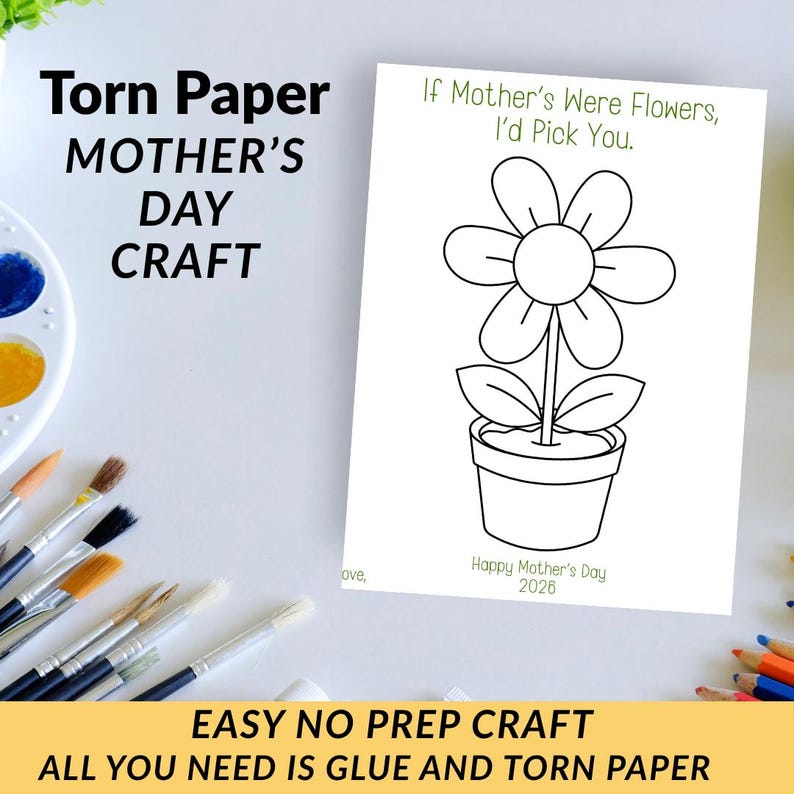 Mother's Day Torn Paper Craft Printable, Easy Mother's Day Craft for ...