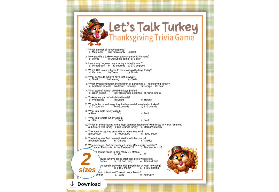 Turkey Trivia Game Printable, Fun Thanksgiving Quiz, Friendsgiving ...