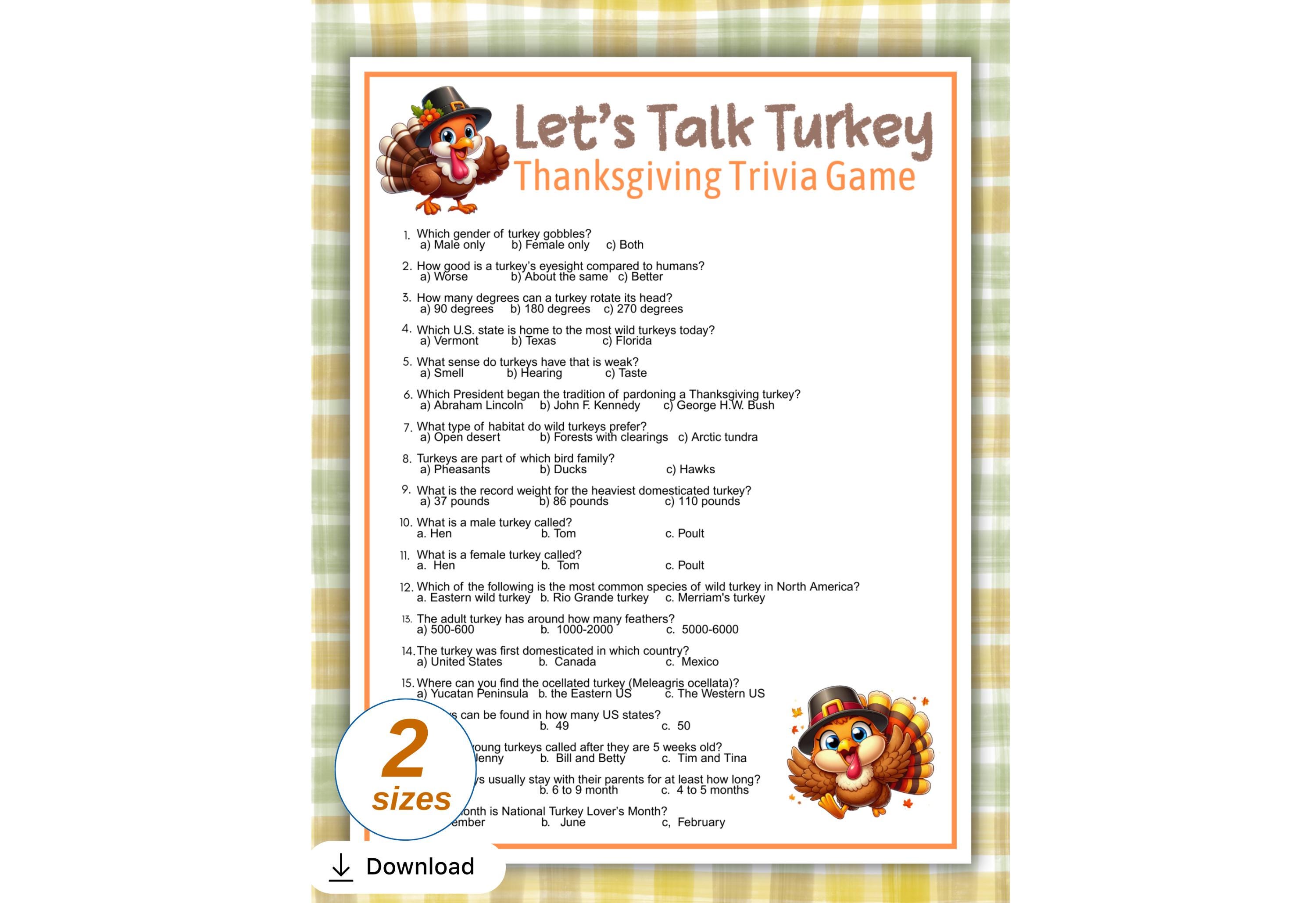 Turkey Trivia Game Printable, Fun Thanksgiving Quiz, Friendsgiving ...