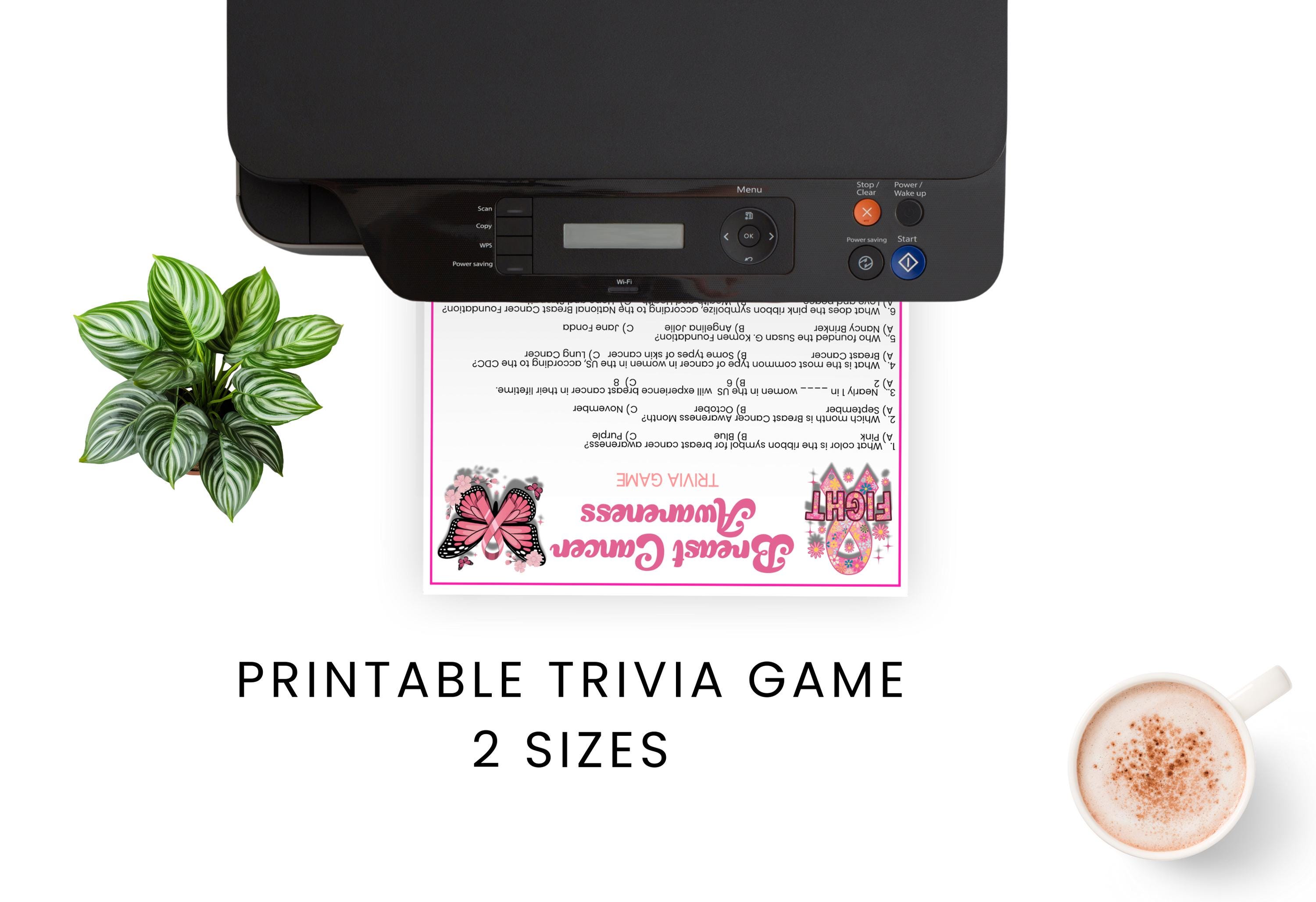 Breast Cancer Awareness Trivia Printable, Pink Ribbon Fundraiser Party ...