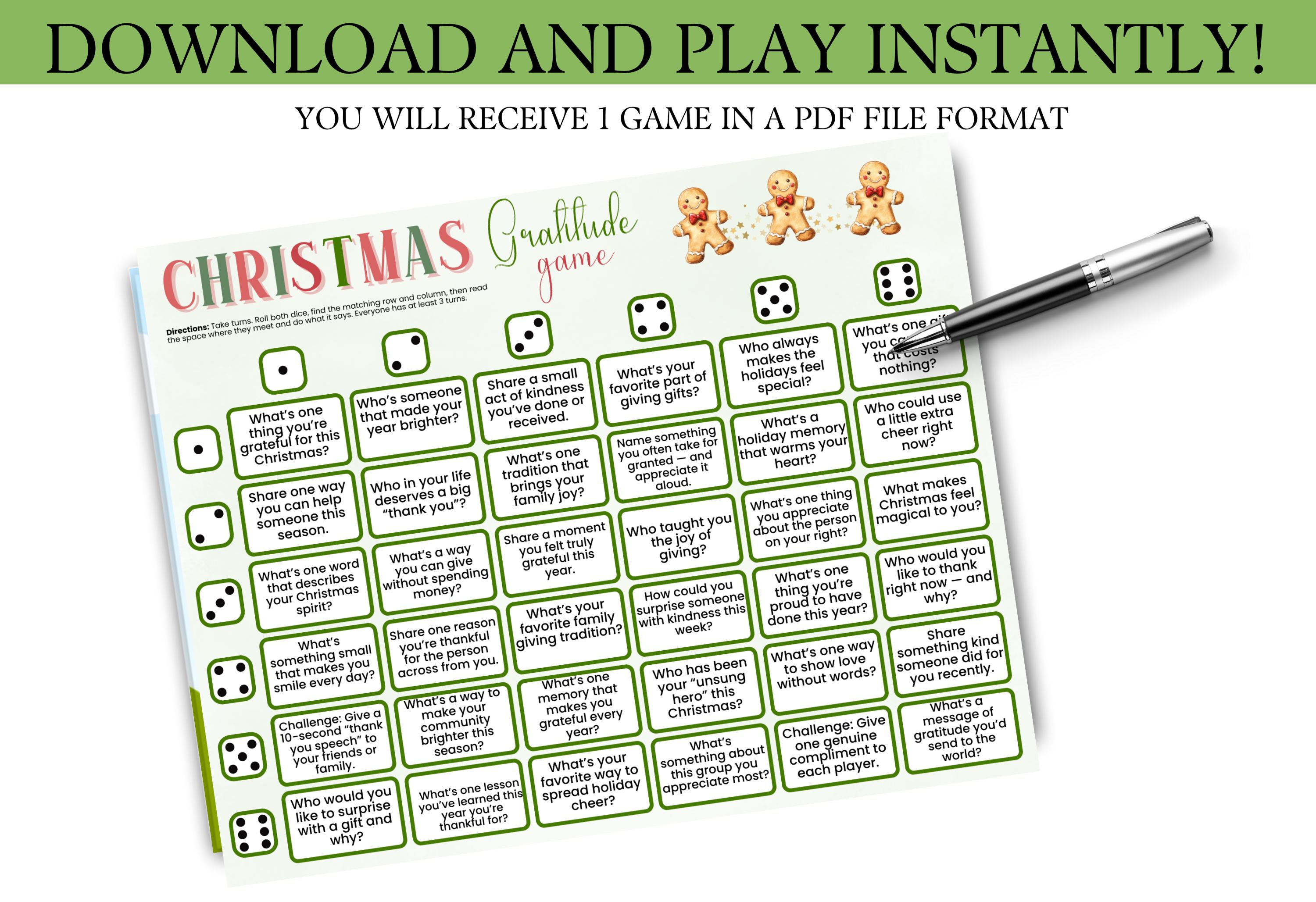 Christmas Dicebreaker Game Printable, Christmas Gratitude Icebreaker ...