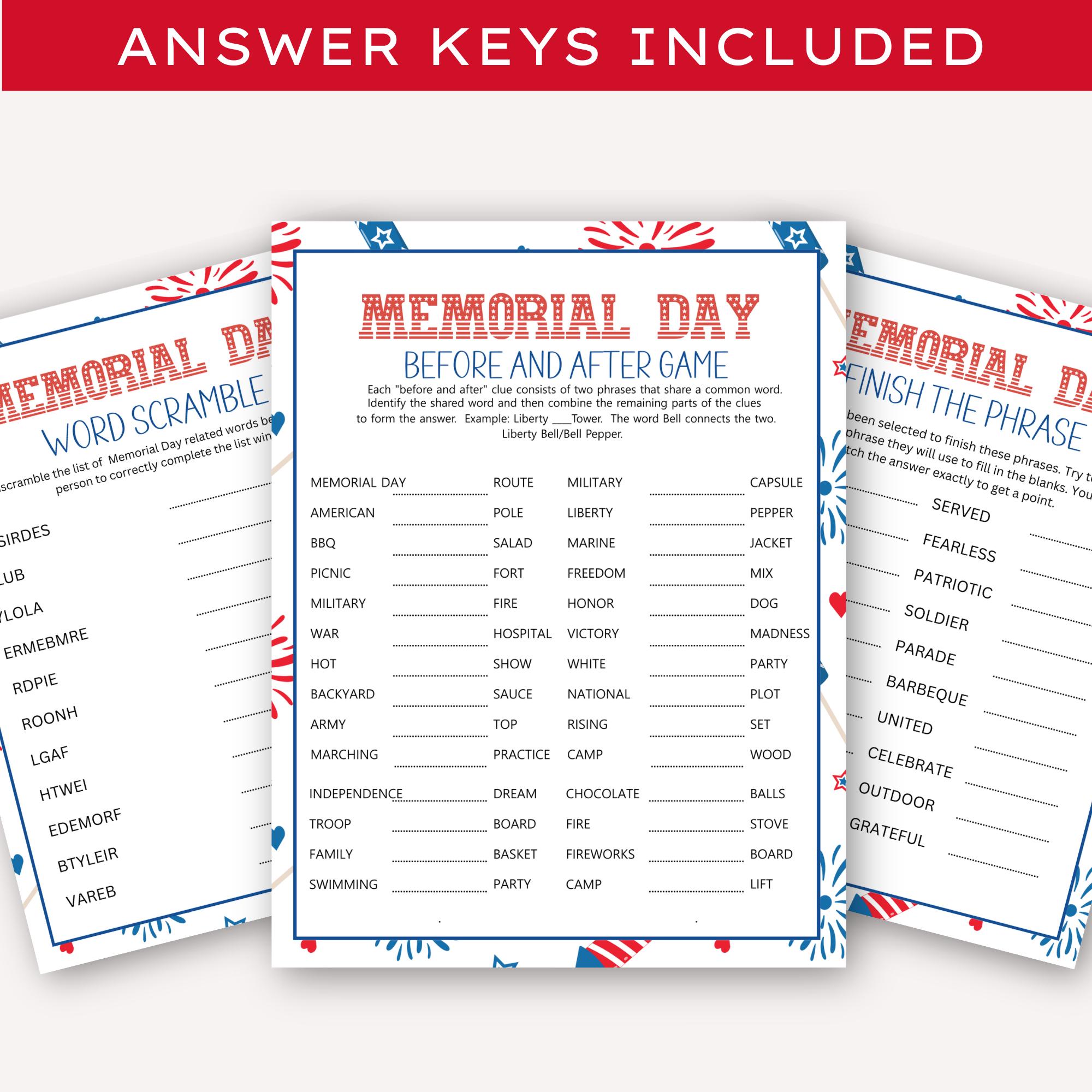 Memorial Day Game Bundle, Mega Memorial Day Games for the Office ...
