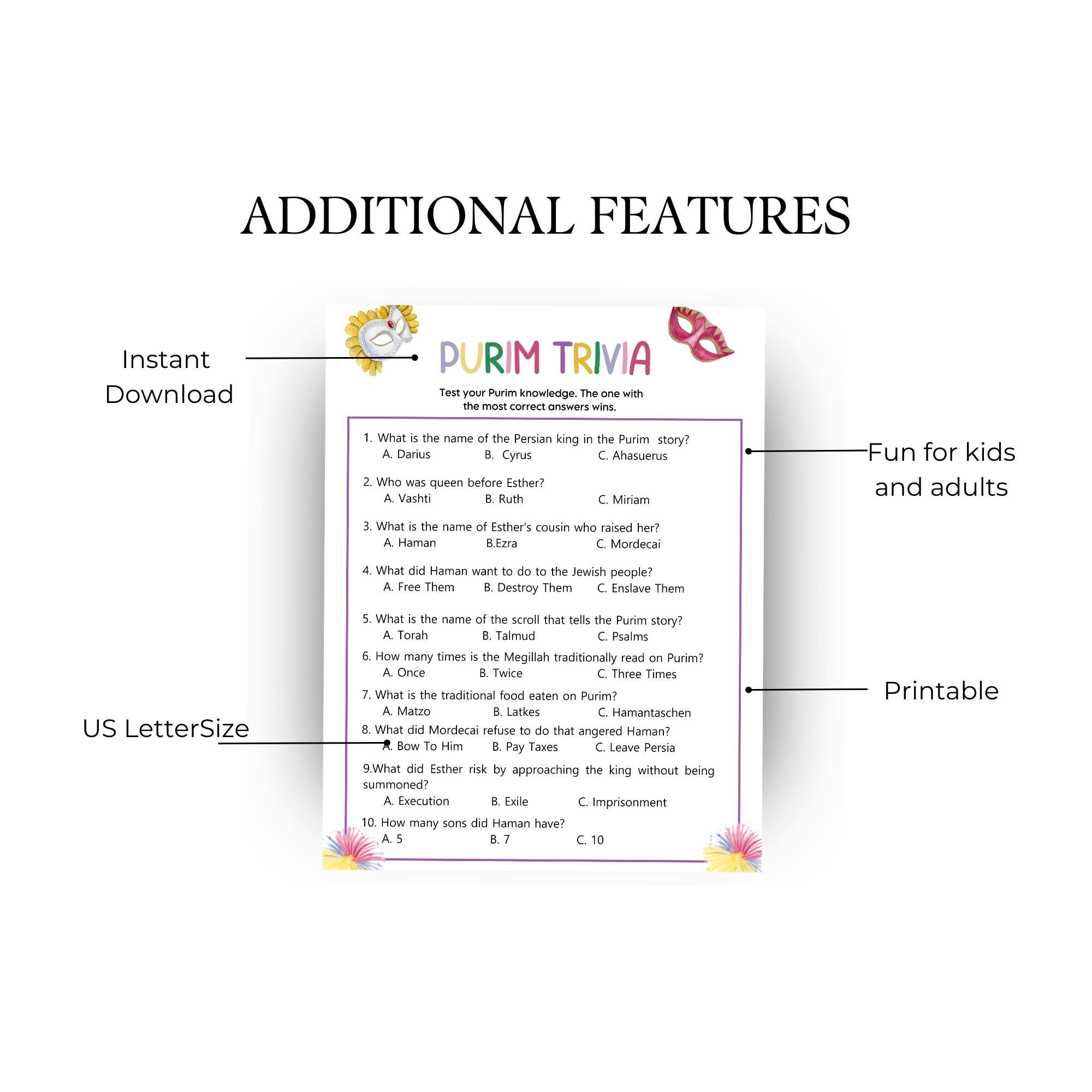 Purim Trivia Game Printable, Purim Games for Kids, Purim Party Games ...