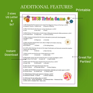 1975 Trivia Game Printable, 50th Birthday Party Games, Born in 1975 Fun ...