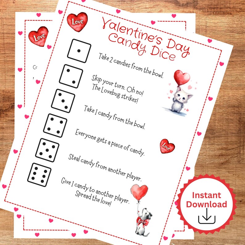 Printable Valentine's Day Candy Dice Game, Classroom Games, Valentines ...