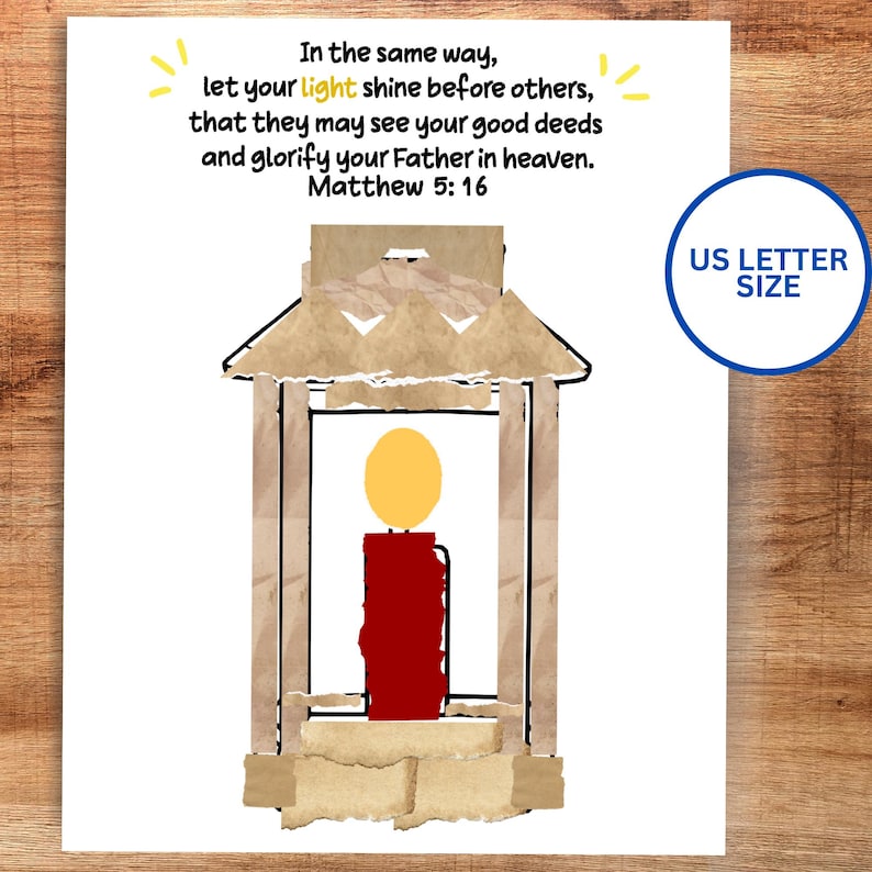Let Your Light Shine" Torn Paper Lantern Craft Printable, Sunday School ...