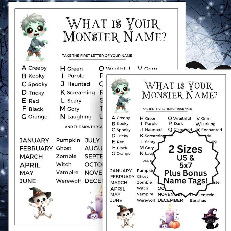 What’s Your Monster Name Game, Printable Halloween Party Game ...