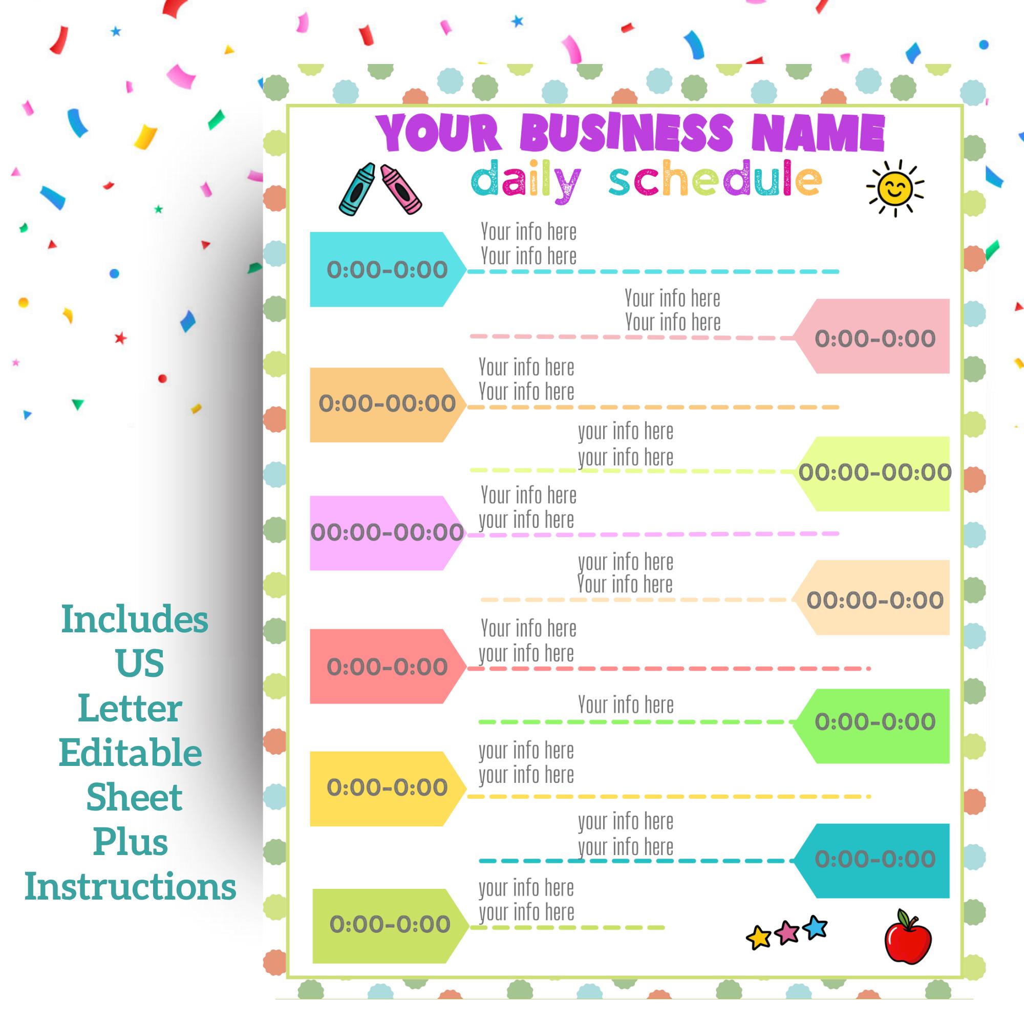 Editable Daily Preschool Schedule Template: Colorful Daycare Planner ...