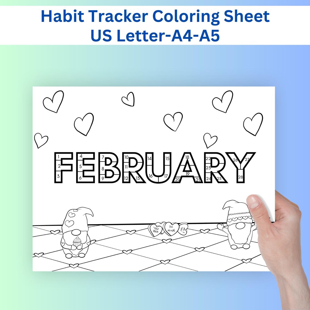 February Monthly Habit Tracker Printable, BUJO, Coloring Page Tracker ...