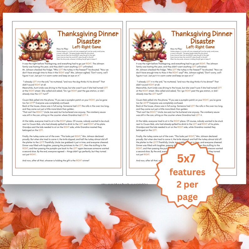 Thanksgiving Left Right Game Printable, Thanksgiving Pass the Present ...